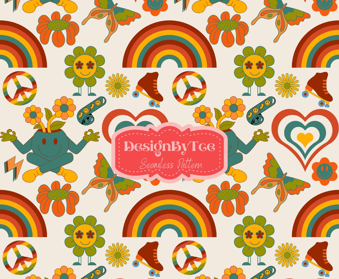 Groovy Trippy Floral Rainbow 90s Seamless Pattern Files - Etsy