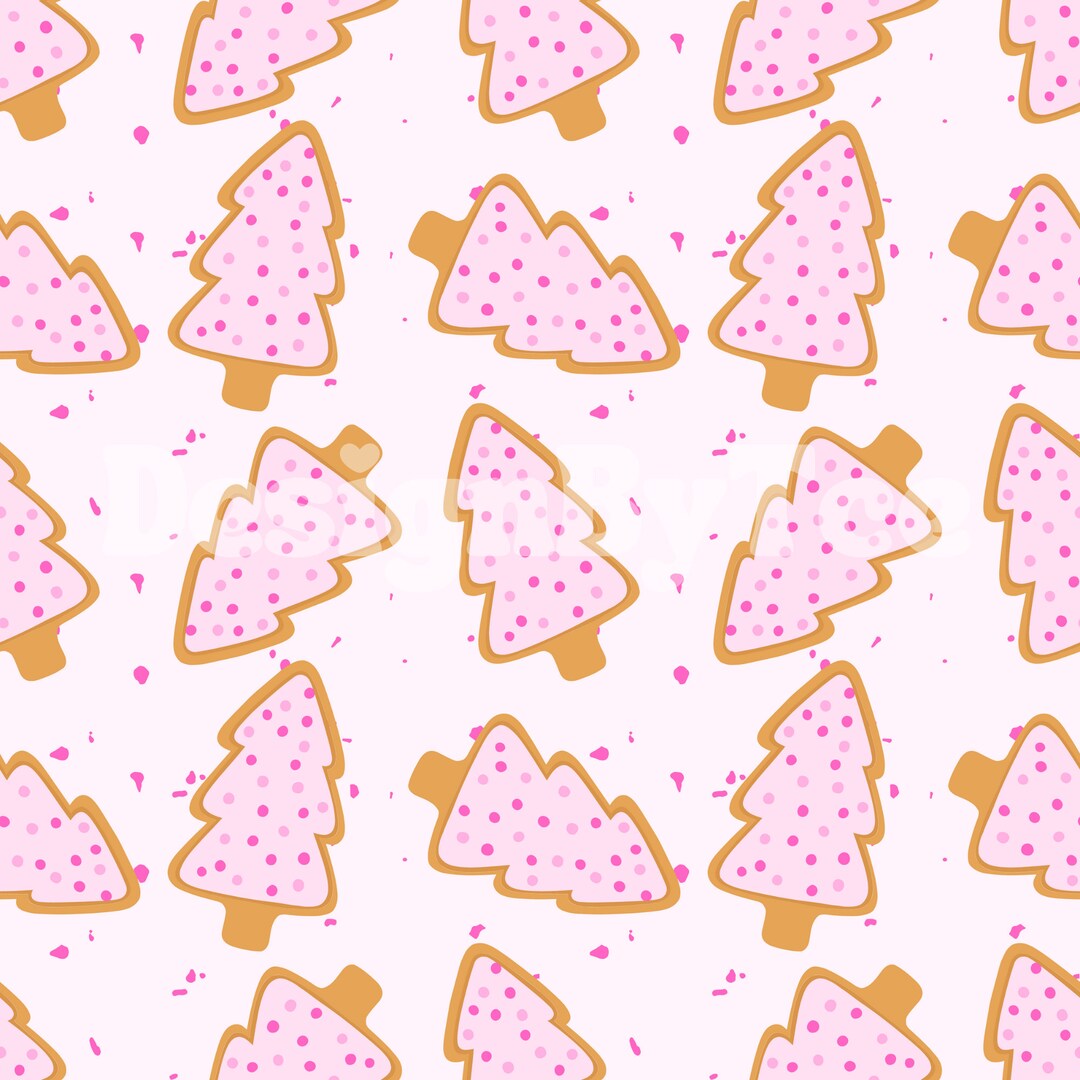 Seamless Pattern With Pink Christmas Trees Cookies for Fabric Printing ...