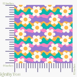 70s Wavy Stripes With Retro Daisy Seamless Pattern Files for Custom ...