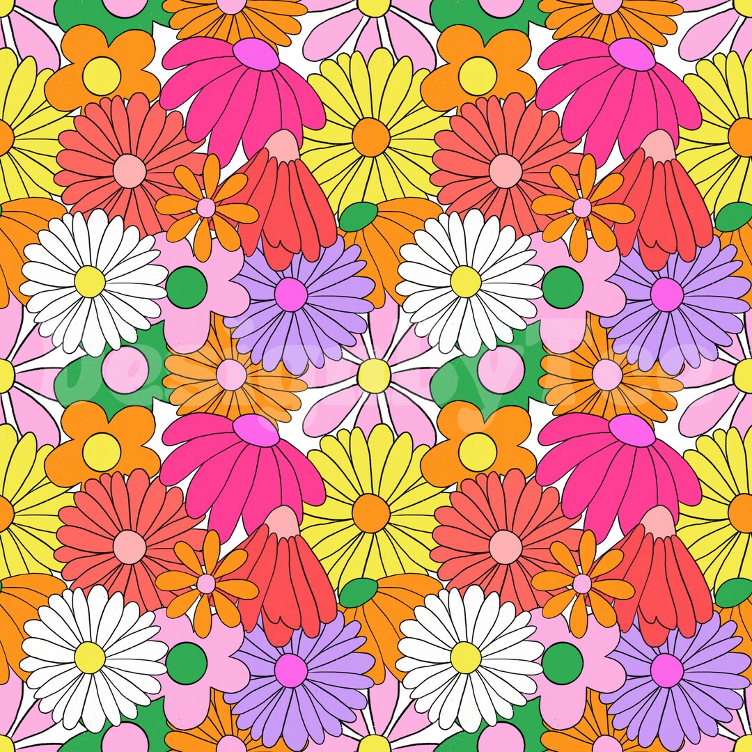 Retro Flower Seamless Pattern Files, Summer Bright Vintage Floral ...
