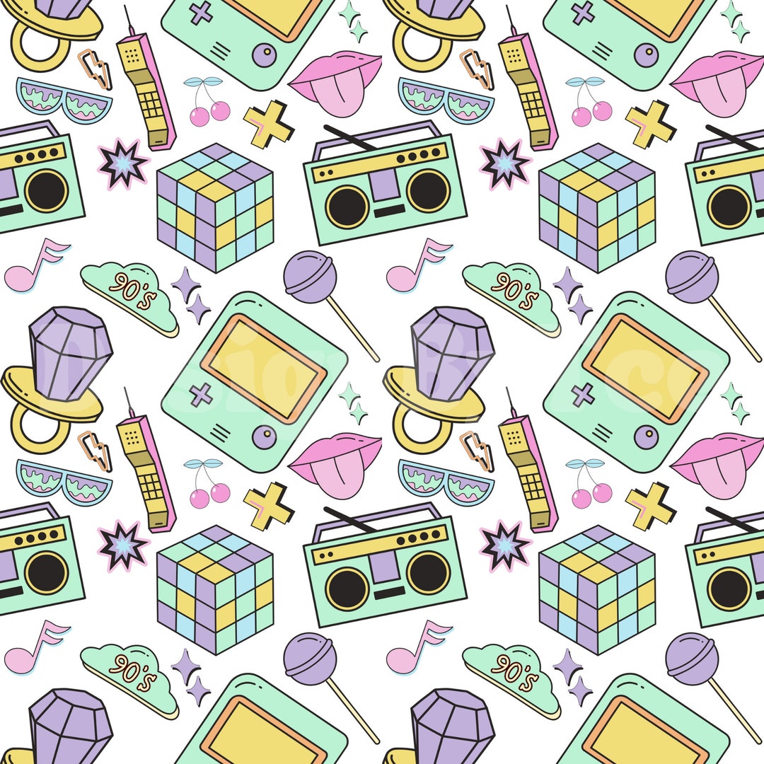 Y2K Ring Pop and Lips and Game Boy Seamless Pattern Files for Fabric ...