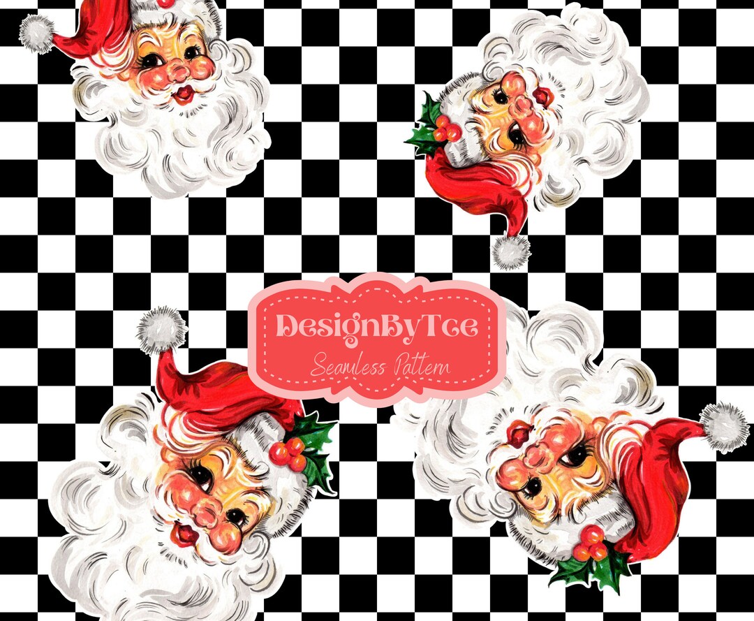 Vintage Santa Checkered Seamless Pattern Files for Christmas Custom ...