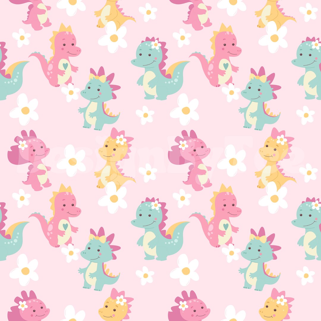 CUTE DINO Pink Seamless Pattern Files for Kids Fabric Printing ...