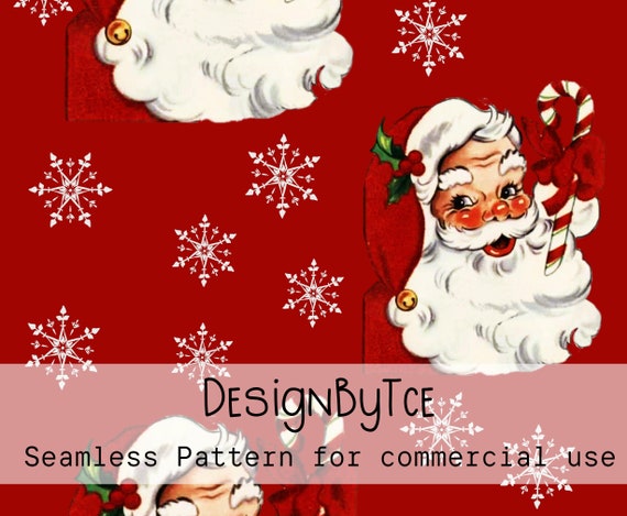 Red Vintage Retro Santa Seamless Pattern for Commercial Use - Etsy