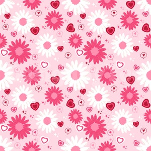 Bright Pink Daisy and Heart Seamless Pattern Files for Valentines Day ...