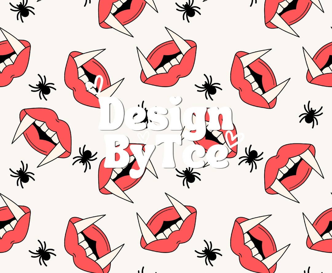 Vampire Lips & Spider Seamless Pattern: Halloween Fabric (digital Paper ...