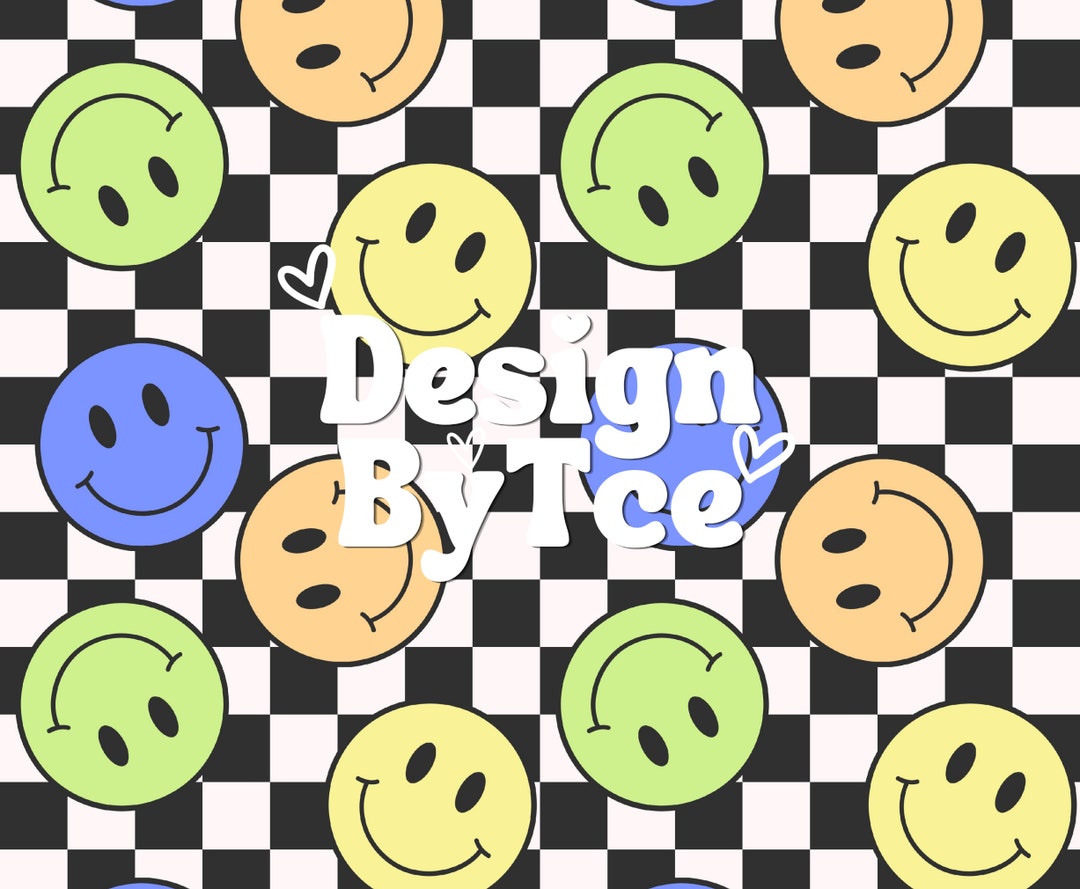Retro Happy Face Checkered Seamless Pattern: Boy Fabric Print (digital ...