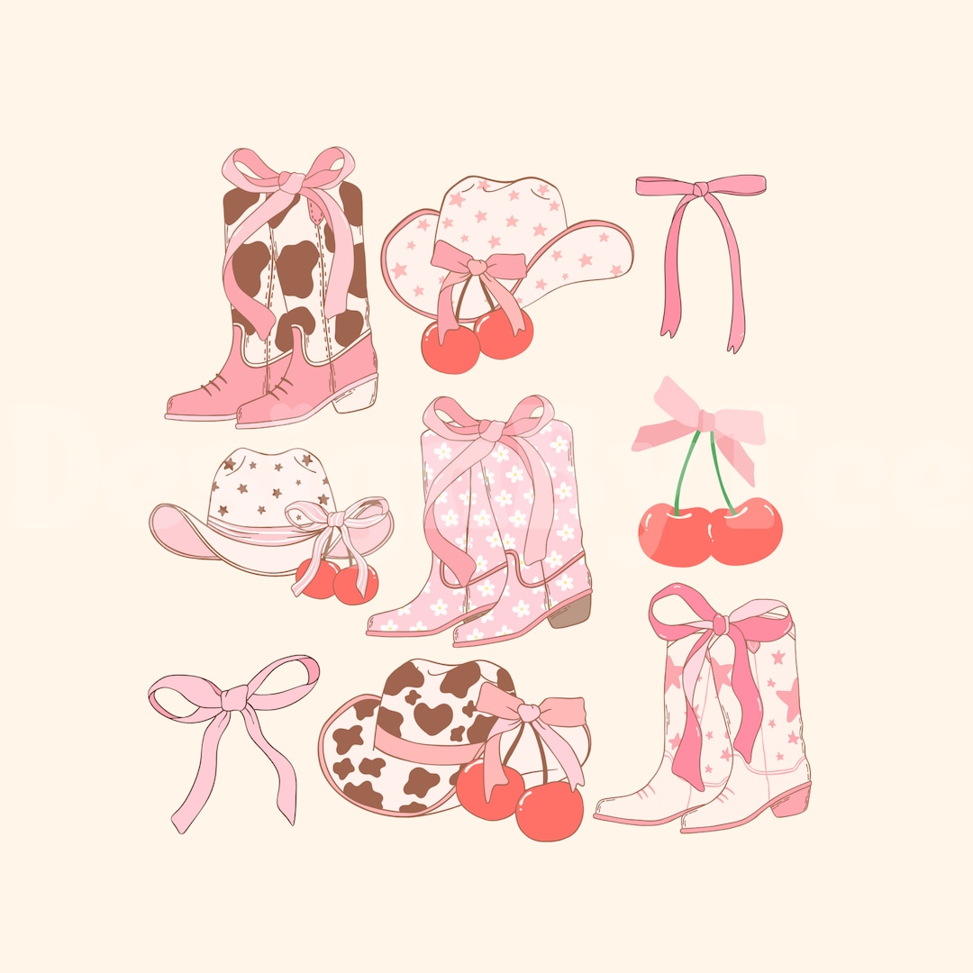 Coquette Cowgirl Boot Png, Coquette Cherry Png, Cowgirl Hat Png, Bows ...