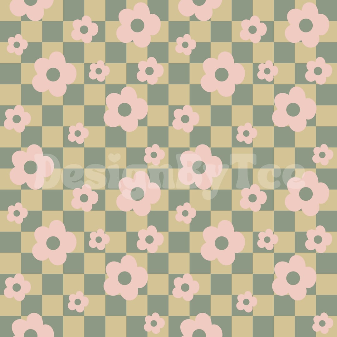 Boho Checker With Pink Daisy Seamless Pattern Files for Fabric Printing ...