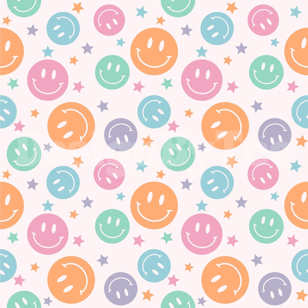Retro Groovy Smile Face Seamless Pattern Files for Rainbow Color Fabric ...
