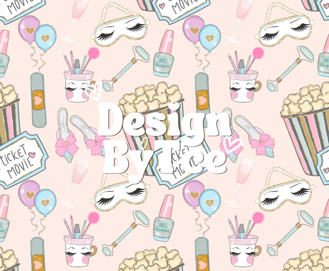Girls Night Popcorn and Makeup Seamless Pattern Files for Fabric ...