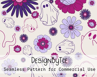 Floral Ghost Seamless Pattern Files, Pink Halloween Fabric Sublimation ...