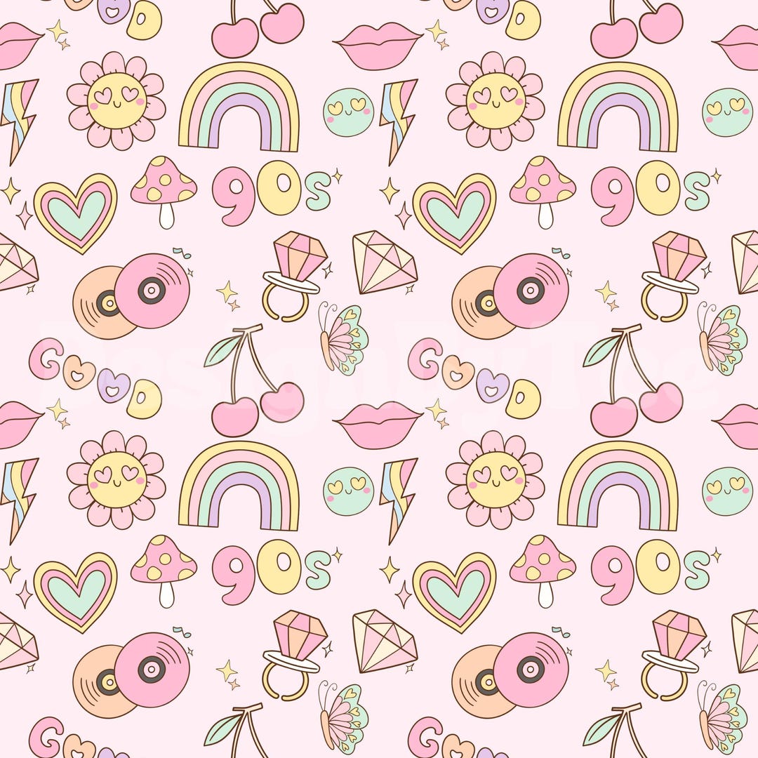Pastel Ring Pop 90s Lips and Rainbow Seamless Pattern Files for Fabric ...