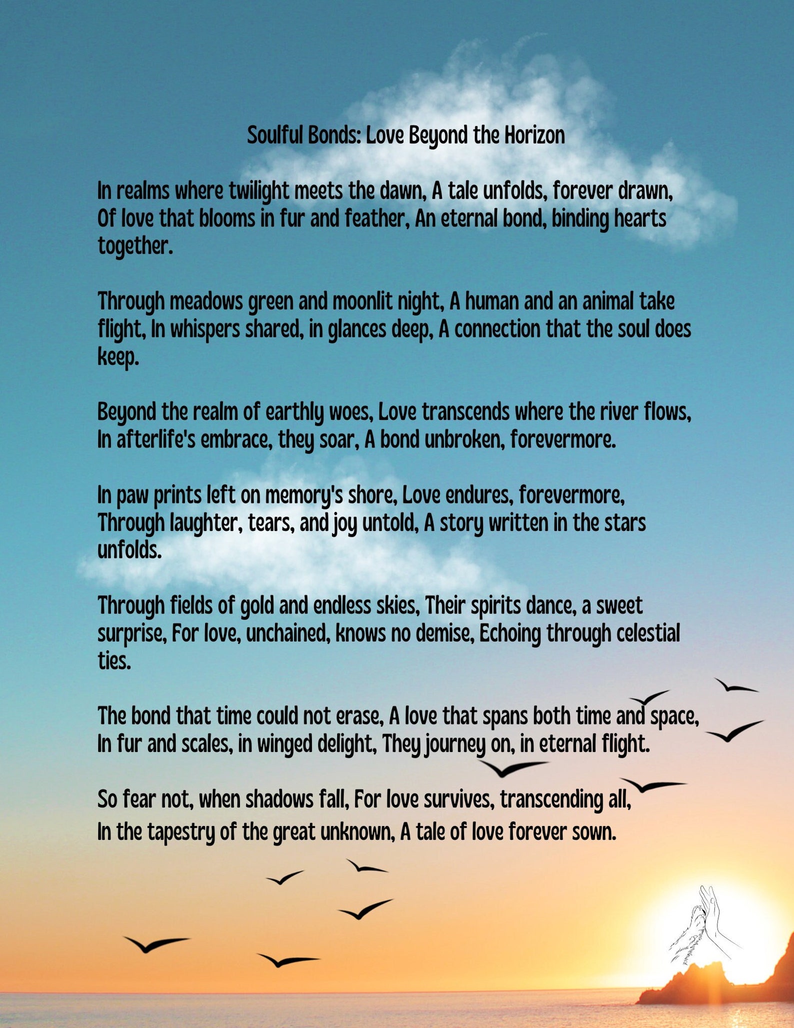 Soulful Bonds Love Beyond the Horizon Poem 8.5 X 11 Inch Printable ...