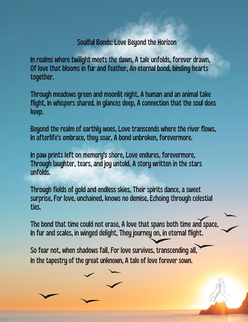 Soulful Bonds Love Beyond the Horizon Poem 8.5 X 11 Inch Printable ...