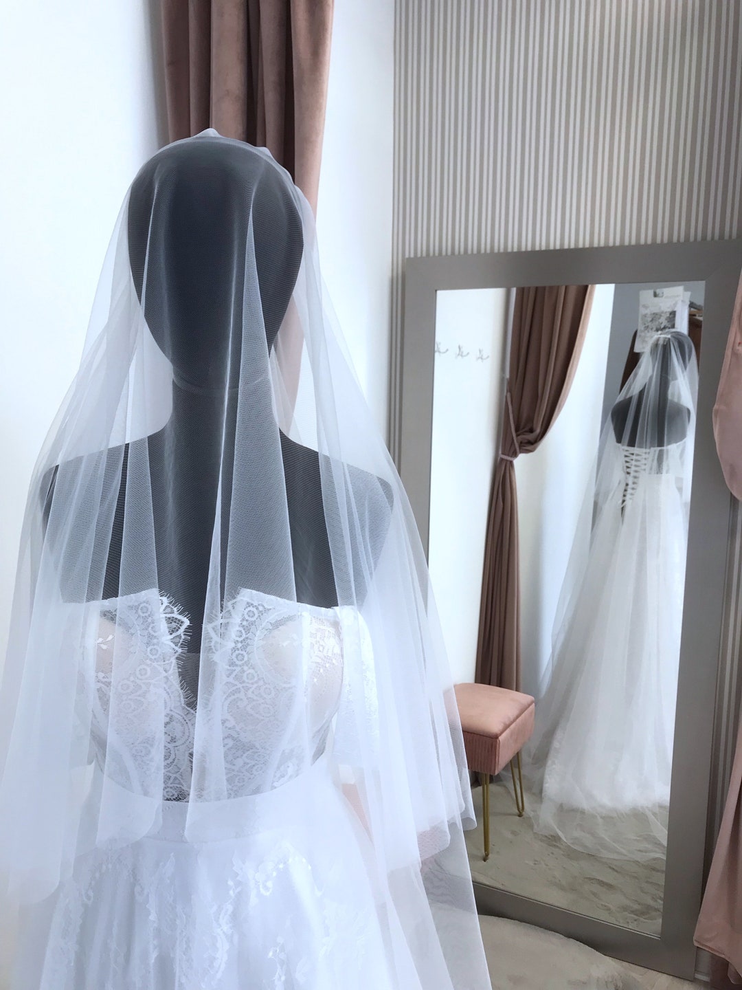 Drop Veil Double Tier Veil With Blusher Elbow, Fingertip, Ballet, Waltz ...