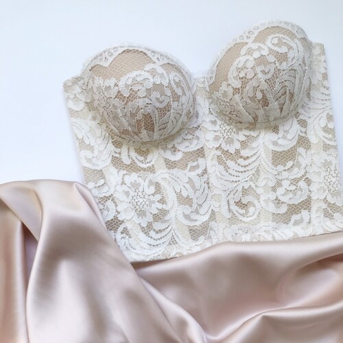 Cream Wedding Corset Bustier With Cups Cream Lace Bustier - Etsy
