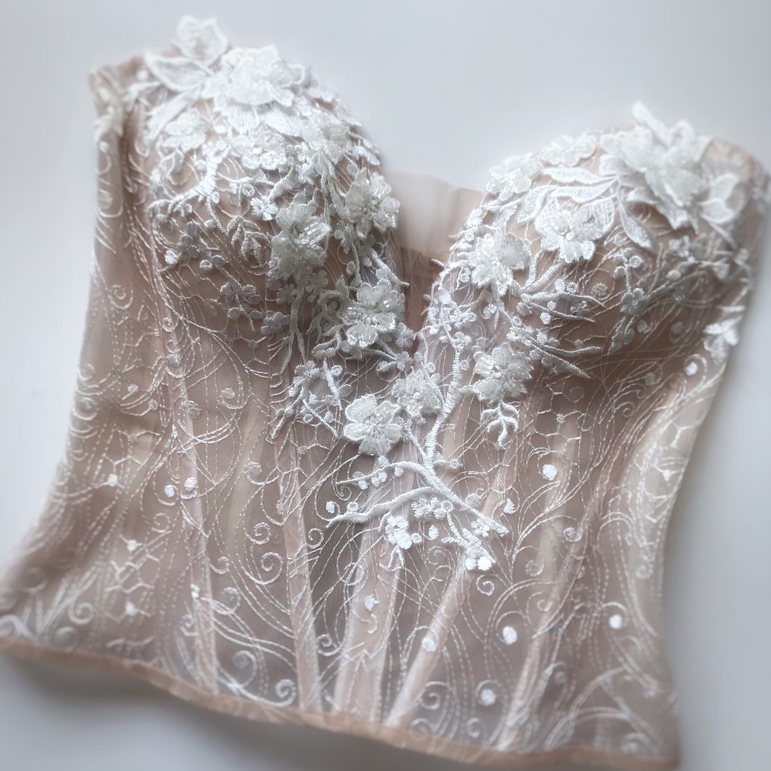 Bridal Appliqued Lace Corset Wedding Corset Transparent Corset Floral ...