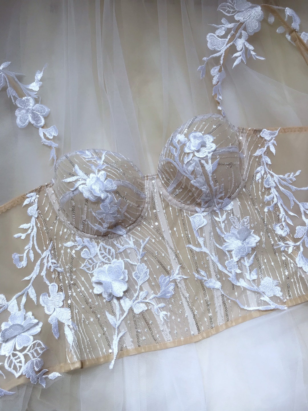 Cream Wedding Corset Bustier With Cups Cream Lace Bustier Top Bridal ...
