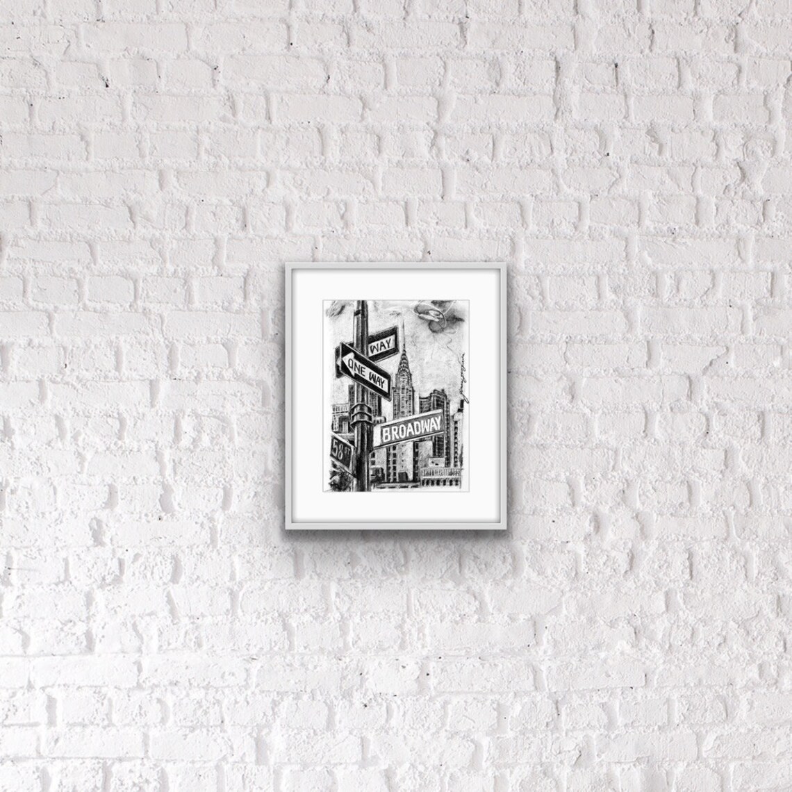 New York Street, Black and White Original Charcoal Broadway Cityscape ...