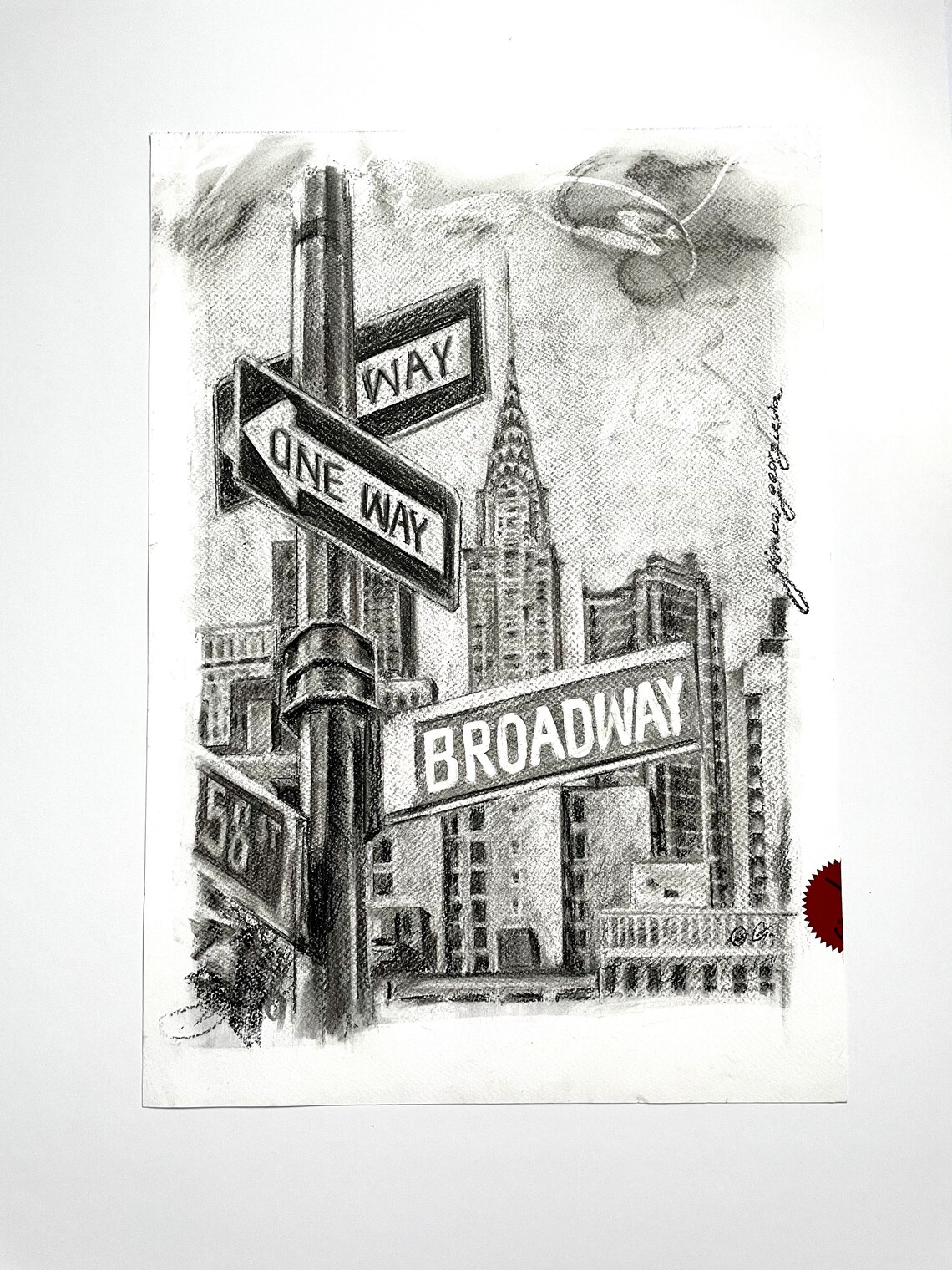 New York Street, Black and White Original Charcoal Broadway Cityscape ...