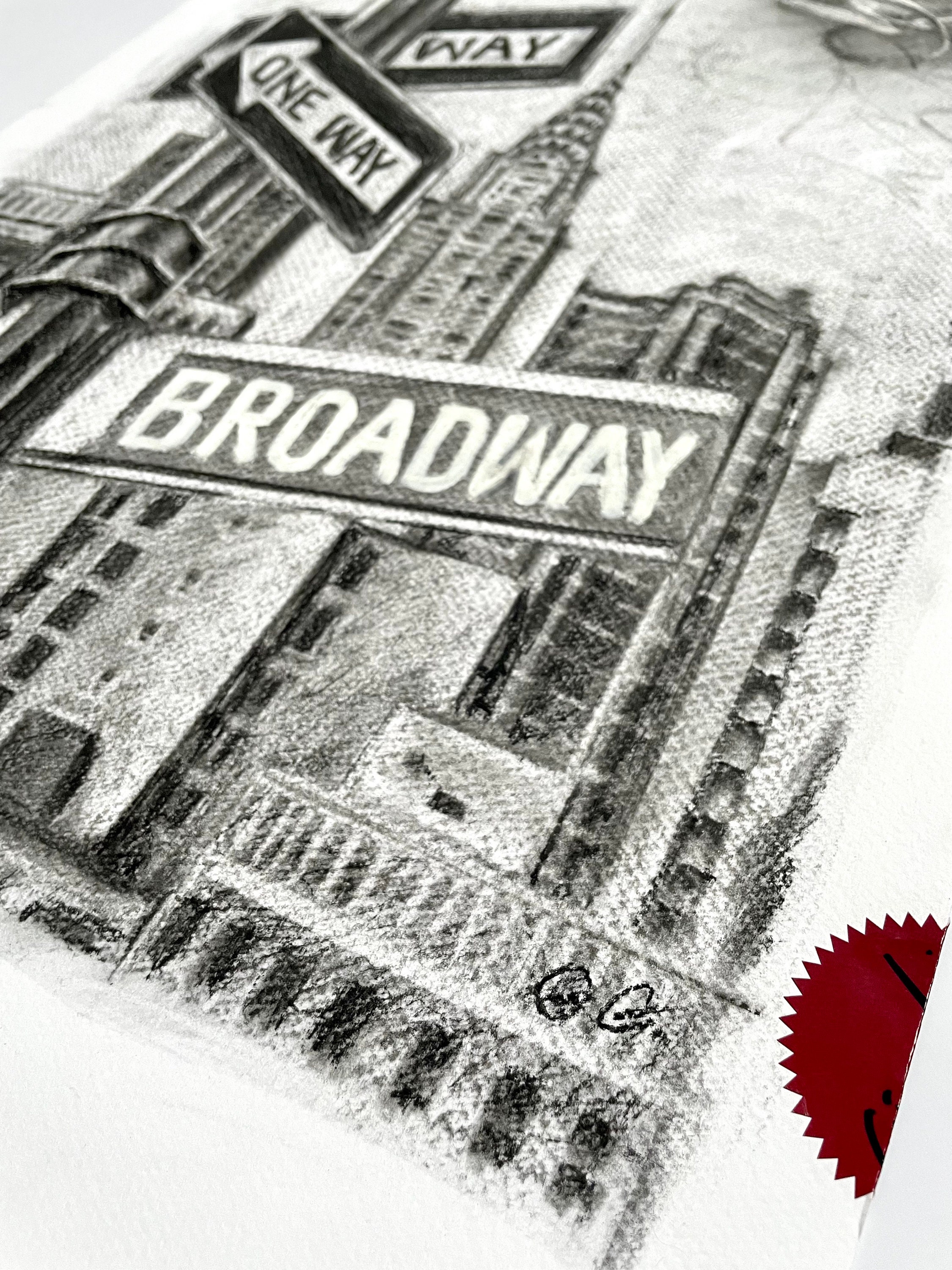 New York Street, Black and White Original Charcoal Broadway Cityscape ...