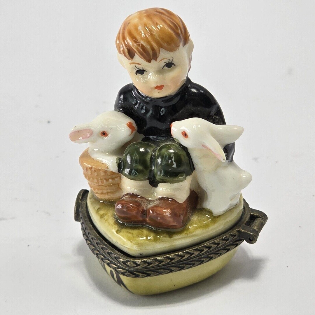 Vintage Collectibles Hand Painted Trinket Box Little Boy With White ...