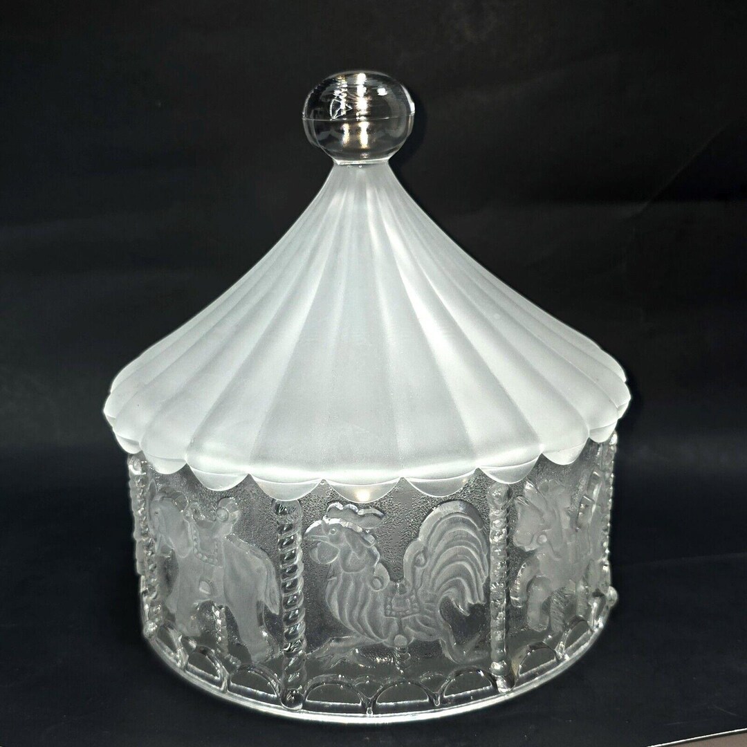 Vtg Goebel Lead Crystal Carousel Horses Circus Tent Covered Candy Dish ...