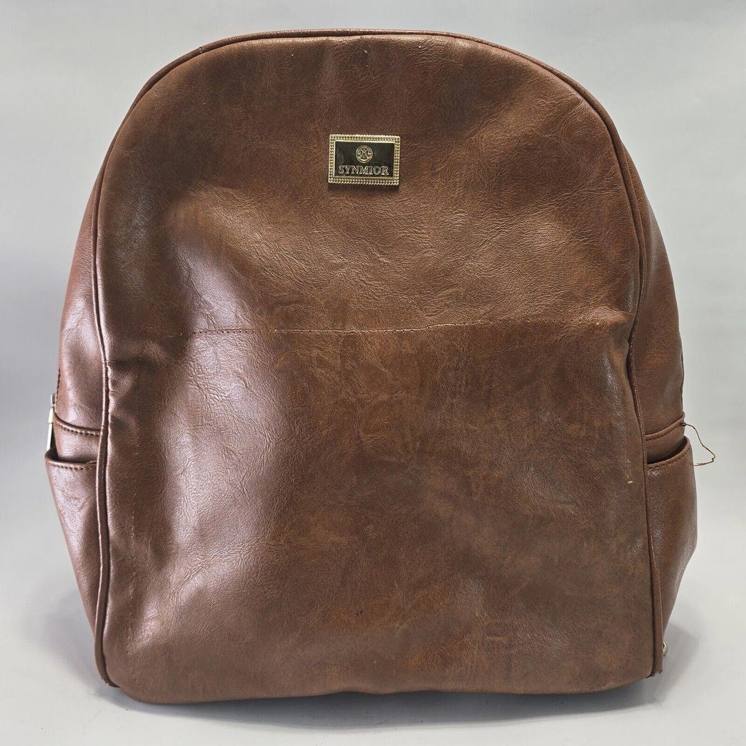 Synmior Brown Faux Leather Backpack - Spacious, Stylish With Adjustable ...