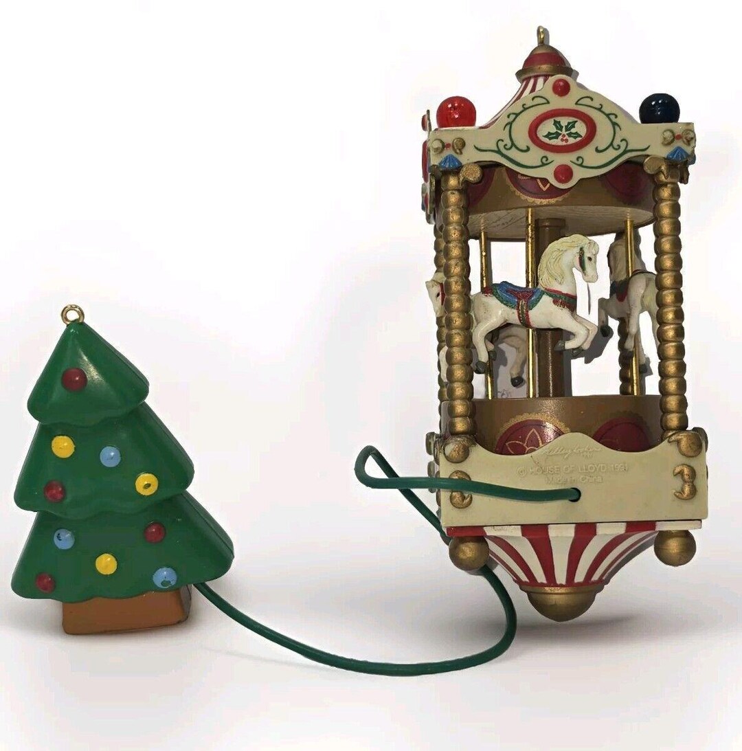 Vintage Carousel Merry Go-round Lights Horse With Christmas Tree ...