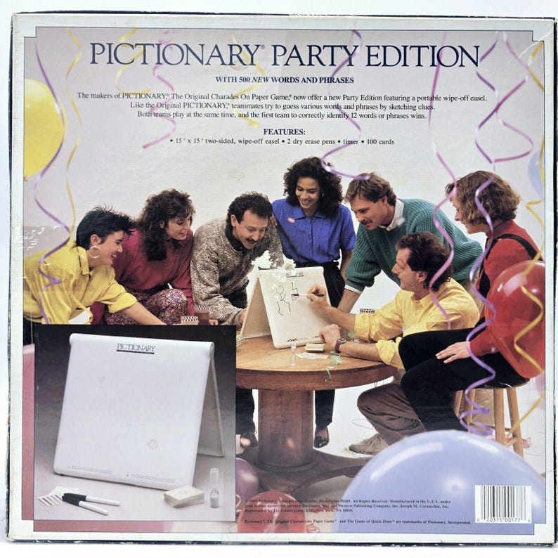 Vintage 1989 Pictionary Party Edition Board Game Complete Set Family ...