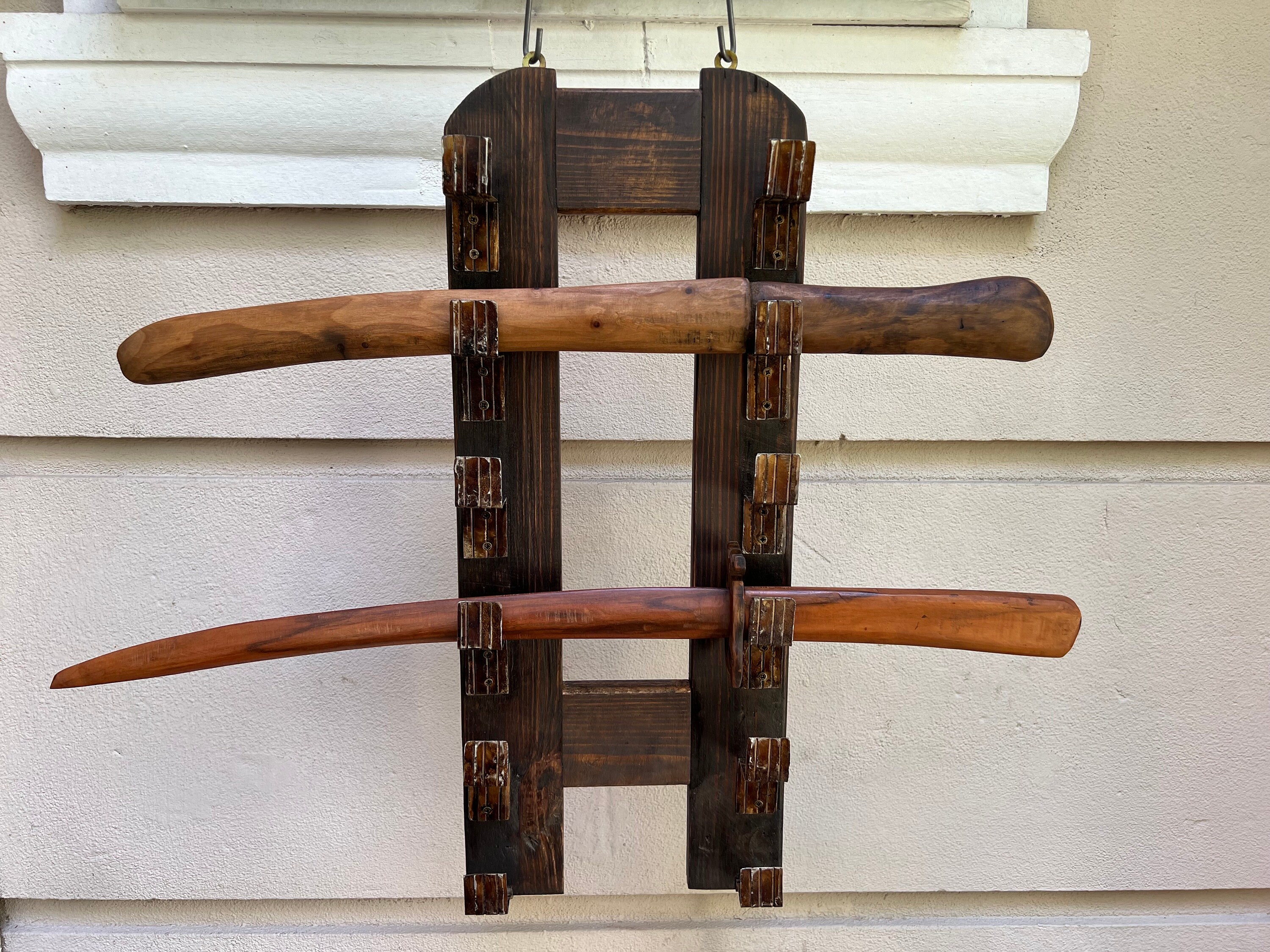 Sword Stand Wooden & Metal, Sword Rack, Katana Stand, Wall Rack, Cane ...