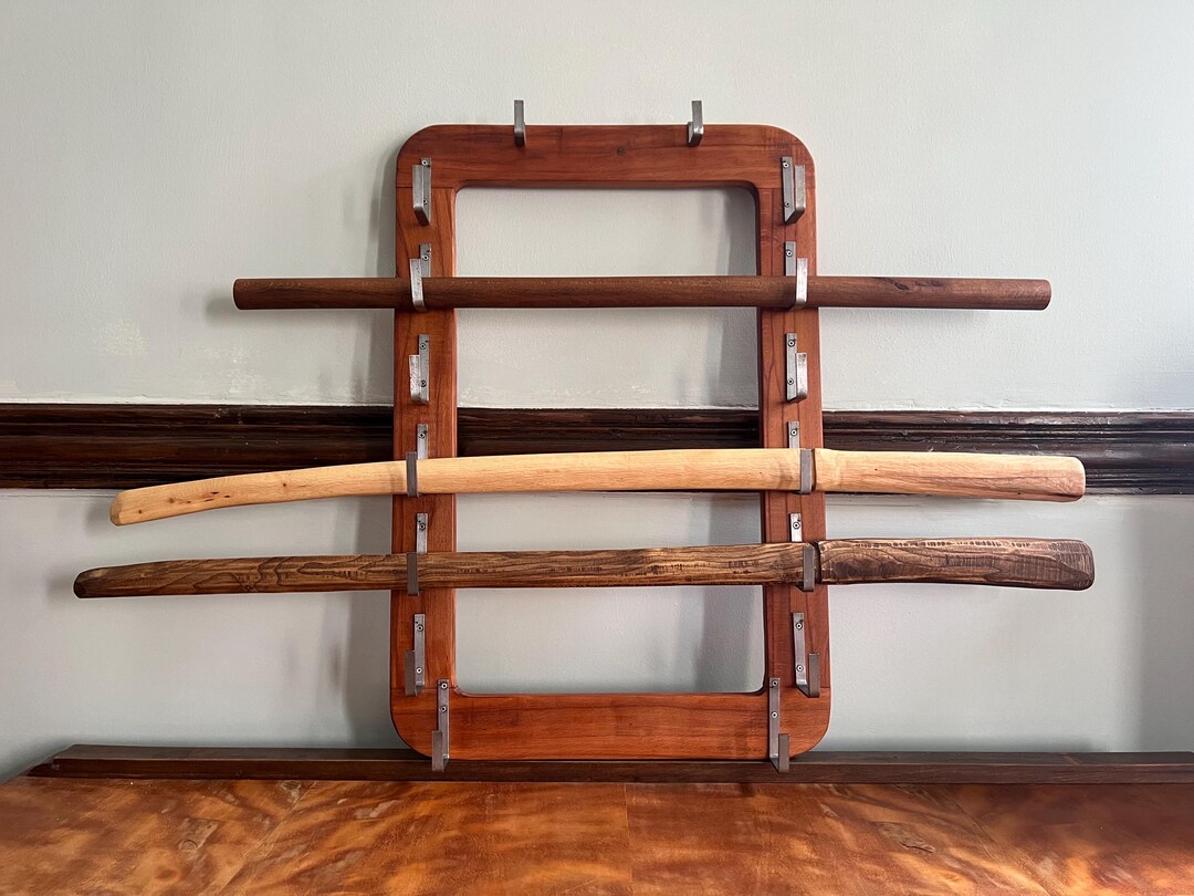 Sword Stand Wooden & Metal, Sword Rack, Katana Rack, Wall Rack, Wooden ...