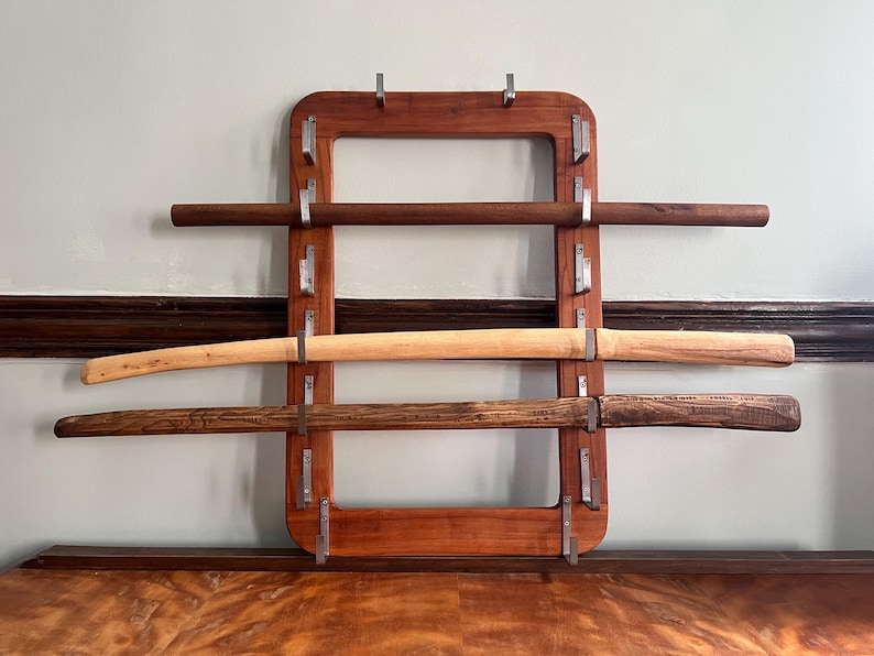 Sword Stand Wooden & Metal, Sword Rack, Katana Rack, Wall Rack, Wooden ...