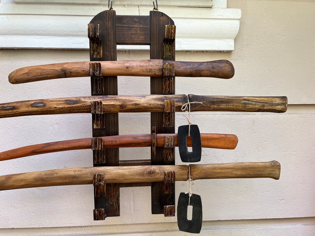 Sword Stand Wooden & Metal, Sword Rack, Katana Stand, Wall Rack, Cane ...