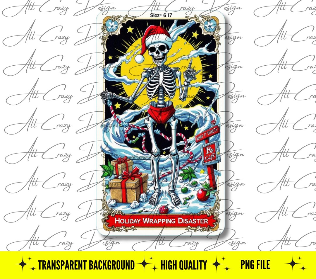 Holiday Wrapping Disaster Png, Funny Christmas Tarot Card, Christmas ...