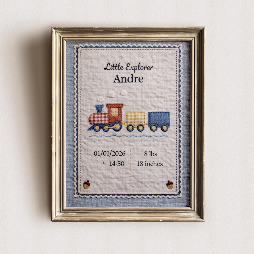 Personalized Baby Boy Birth Announcement, Train Nursery Decor (digital ...