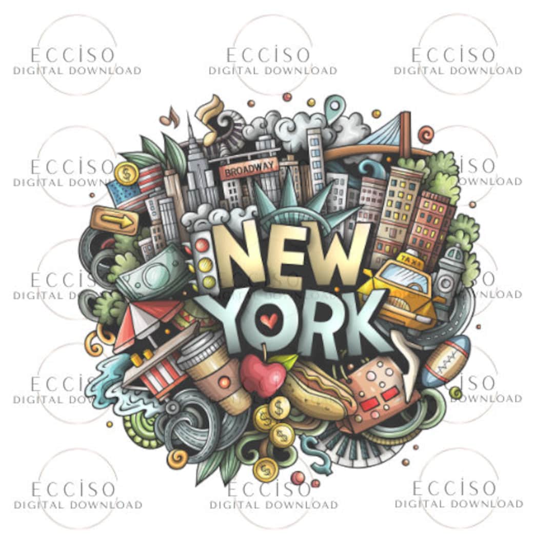 New York Detailed Text Lettering Illustration New York - Etsy