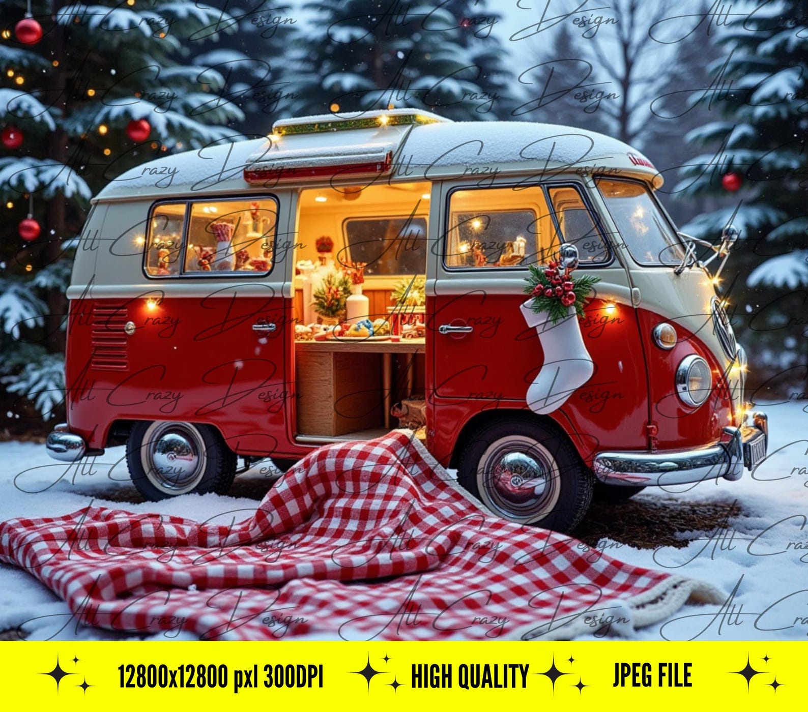 Christmas Retro Van Digital Backdrop, Christmas Backdrop, Winter ...
