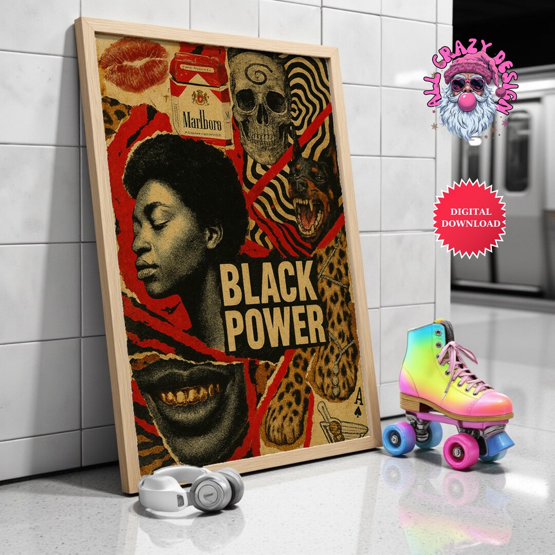 Black Woman Collage Art Print - Afrocentric Fashion Wall Decor - Trendy ...