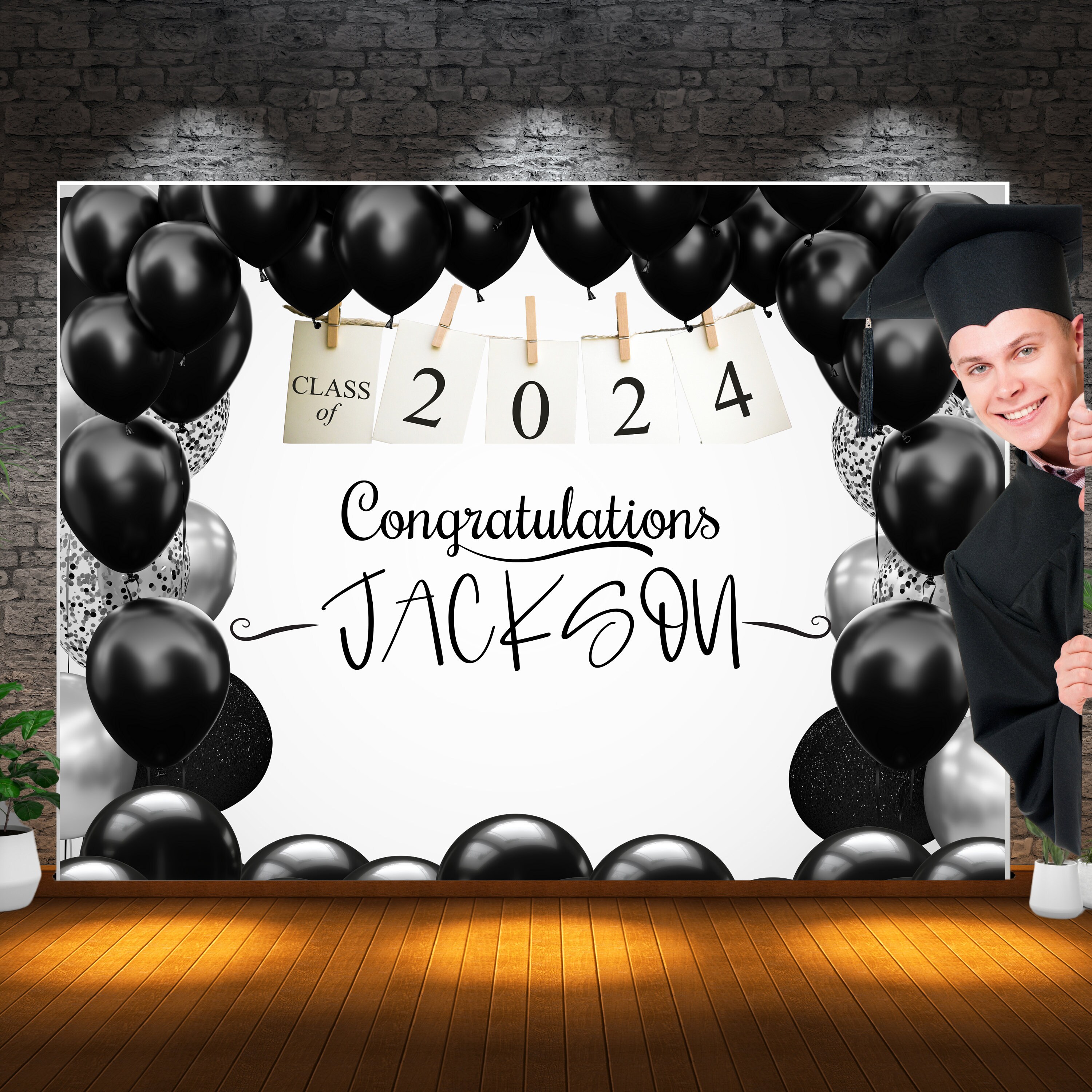 Custom Backdrop Graduation Party, Balloons Backdrop, Personalized ...