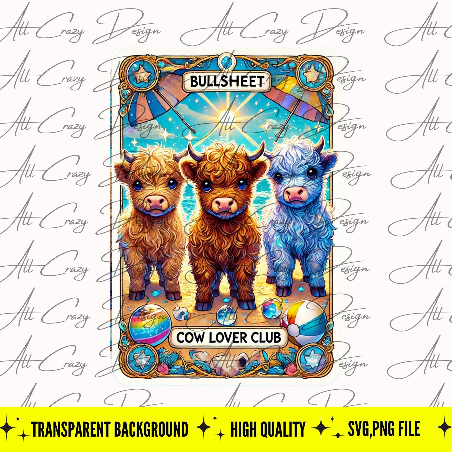 Bullsheet Cow Lover Club Highland Cows Beach Tarot Card PNG and SVG ...