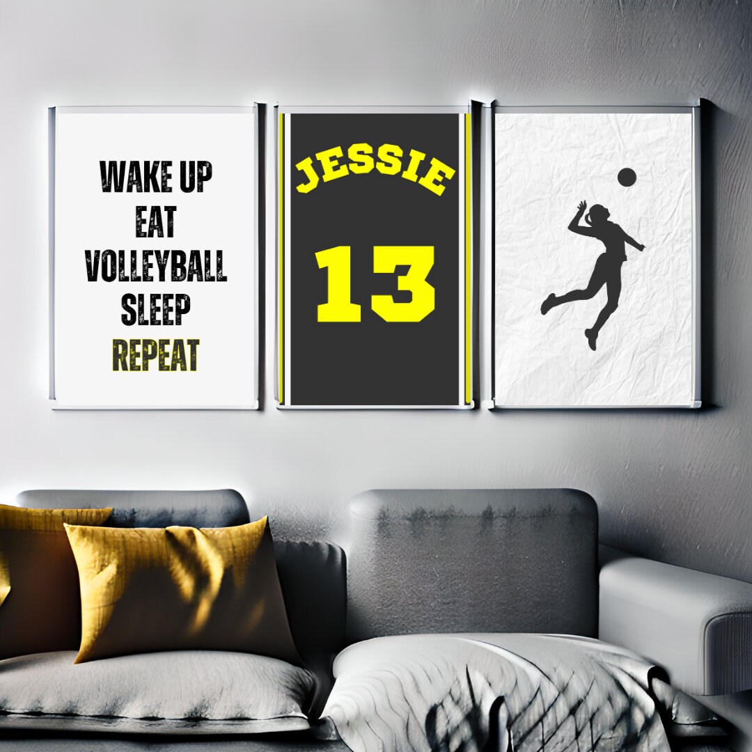 3 Piece Canvas Volleyball Wall Art Volleyball Poster Digital Wall Art ...