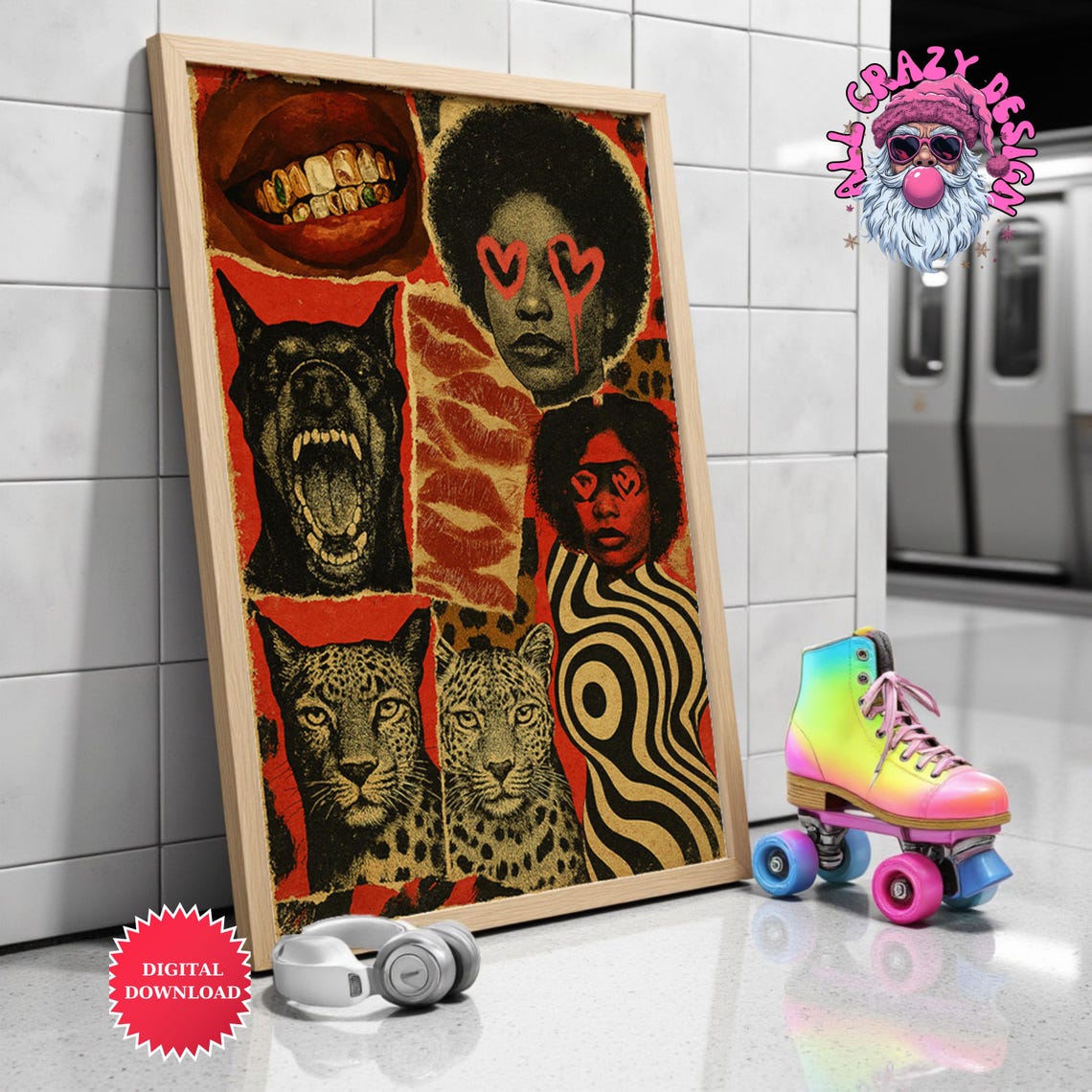 Black Collage Art Print | Funky Preppy Dorm Decor (digital Download) - Etsy