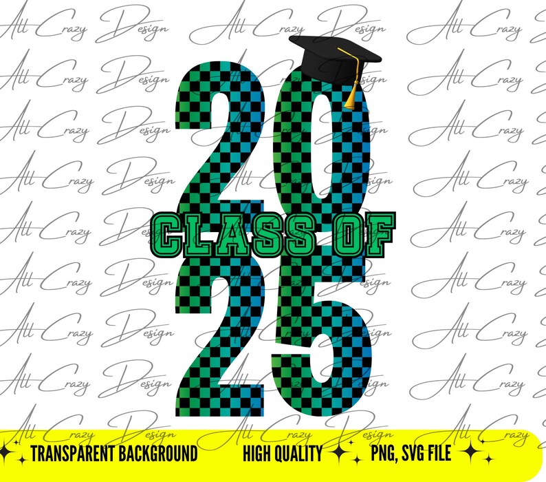 Class of 2025 PNG Digital Download, Checkered Background, Groovy ...