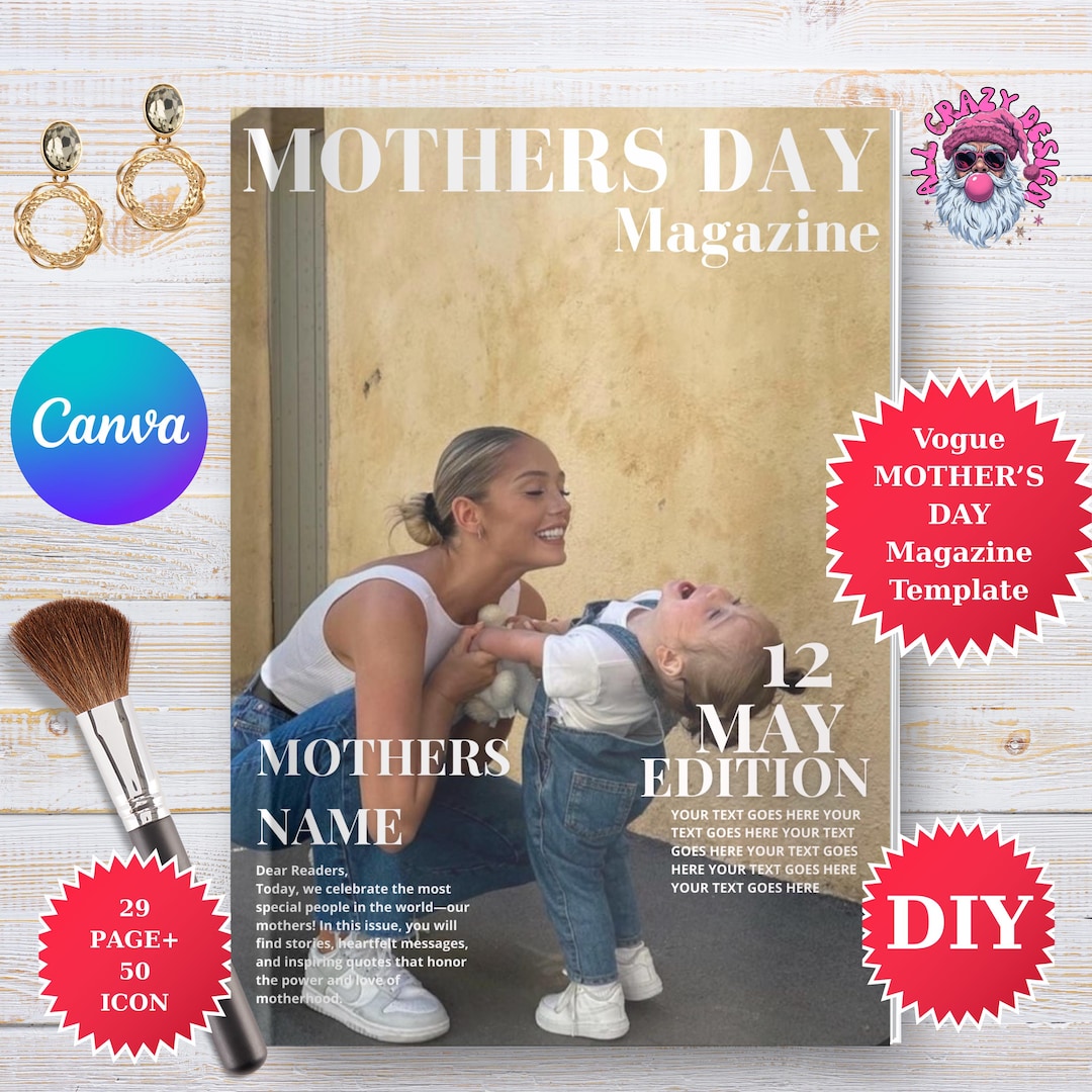 Best Mom Ever Editable Vogue Mother's Day Gift Magazine Template Canva ...