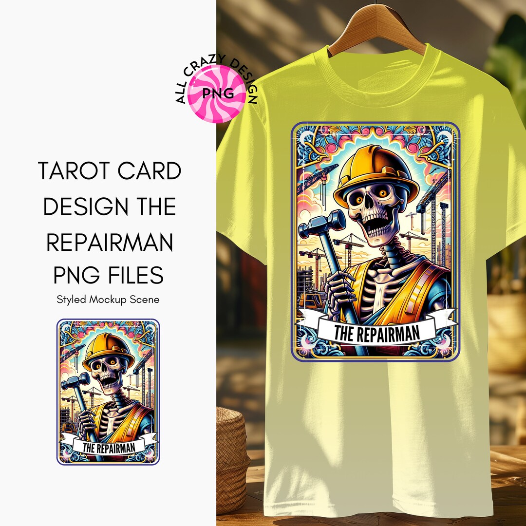 The Repairman Funny Tarot Card Illustration, Skeleton Worker Art ...