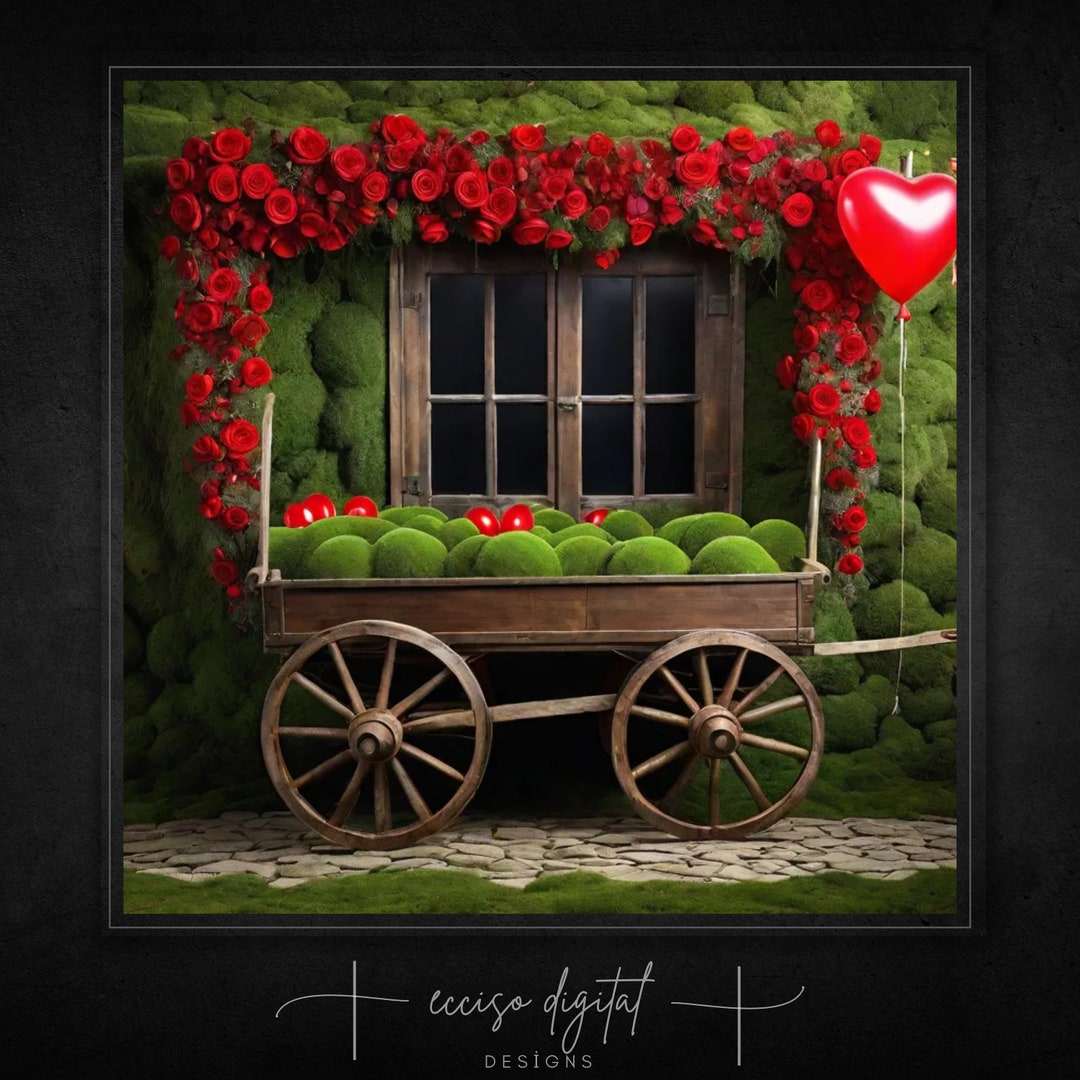 Valentines Backdrop Digital Photo, Valentine Shop Cart Background ...