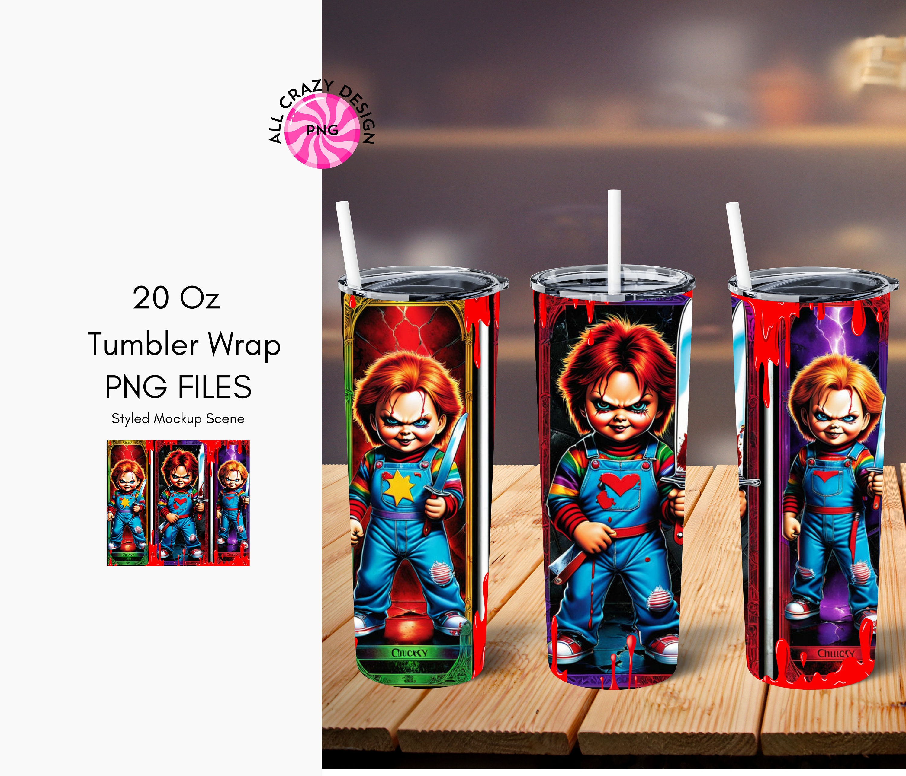 The Chucky Halloween Tumbler Wrap, 20 Oz Skinny Tumbler Sublimation ...