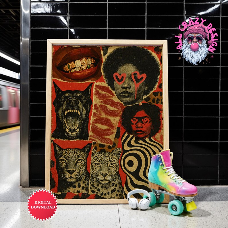 Black Collage Art Print | Funky Preppy Dorm Decor (digital Download) - Etsy